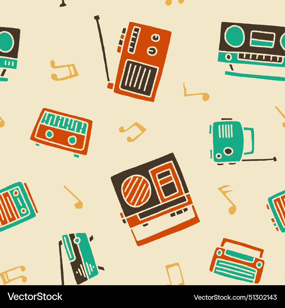 Radio music vintage seamless pattern design Vector Image