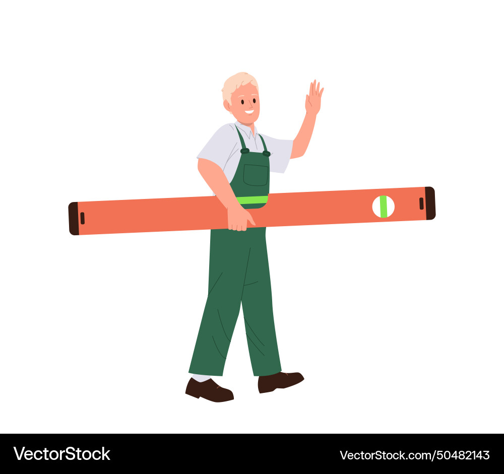 Repairman cartoon character holding bubble level Vector Image