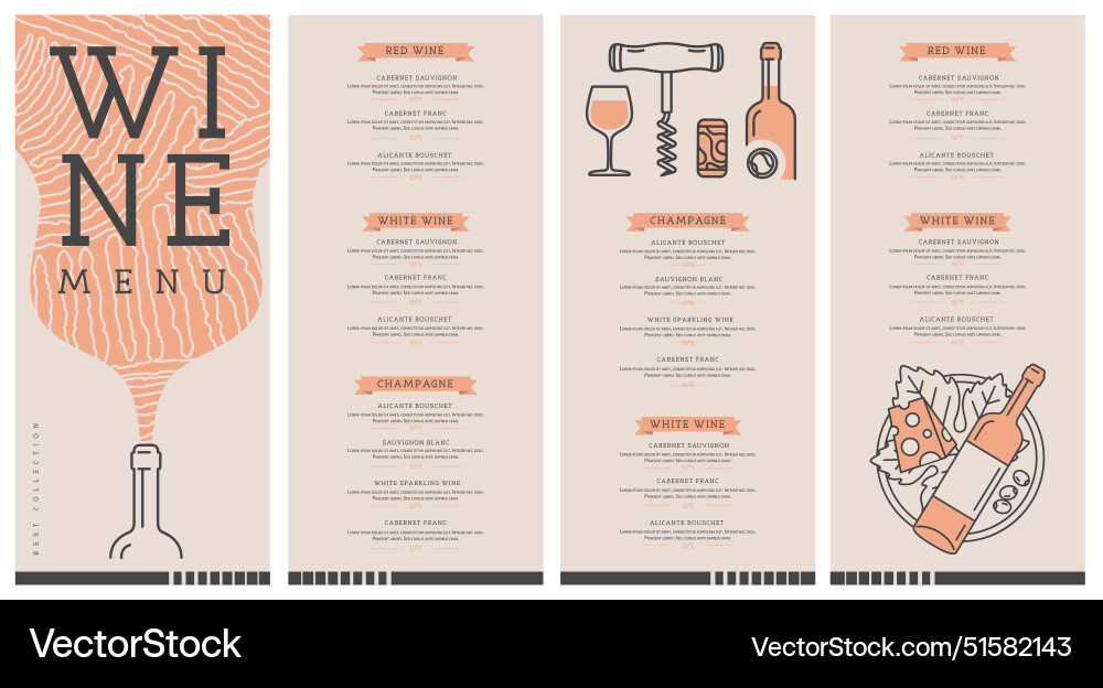 Restaurant modern line art wine menu design Vector Image