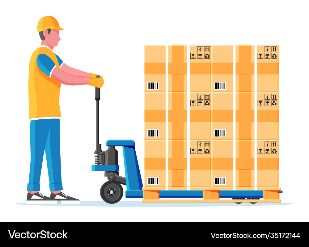 Hand pallet truck with cardboard boxes isolated Vector Image