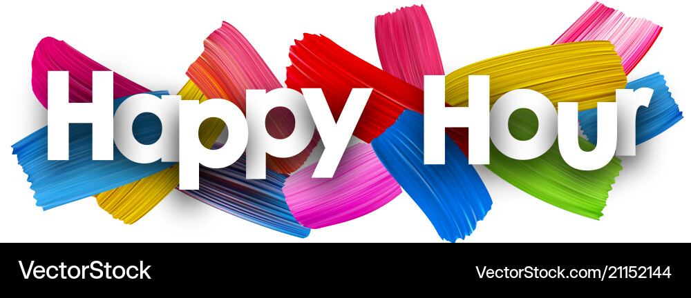 Happy hour banner with brush strokes Royalty Free Vector