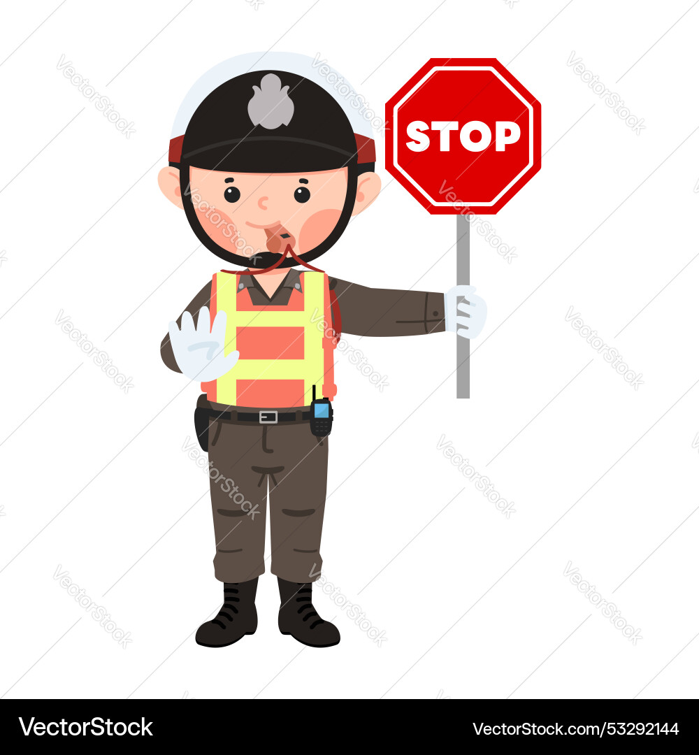 Police officer making a stop sign Royalty Free Vector Image