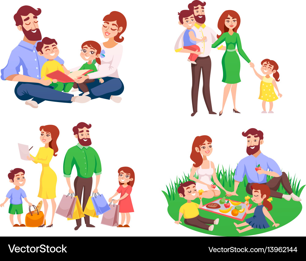 Retro Family Cartoon Set Royalty Free Vector Image