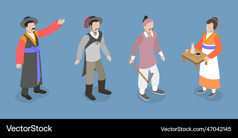 3d isometric flat set of traditional korean Vector Image
