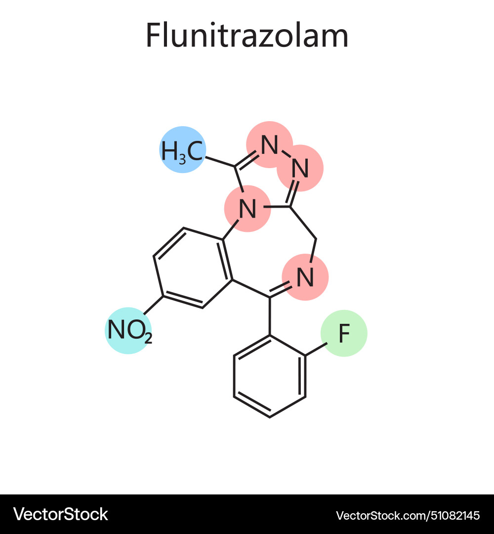 Chemical formula flunitrazolam diagram Royalty Free Vector