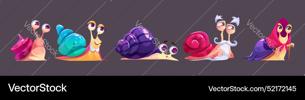 Cute snail slug character set slow slime insect Vector Image