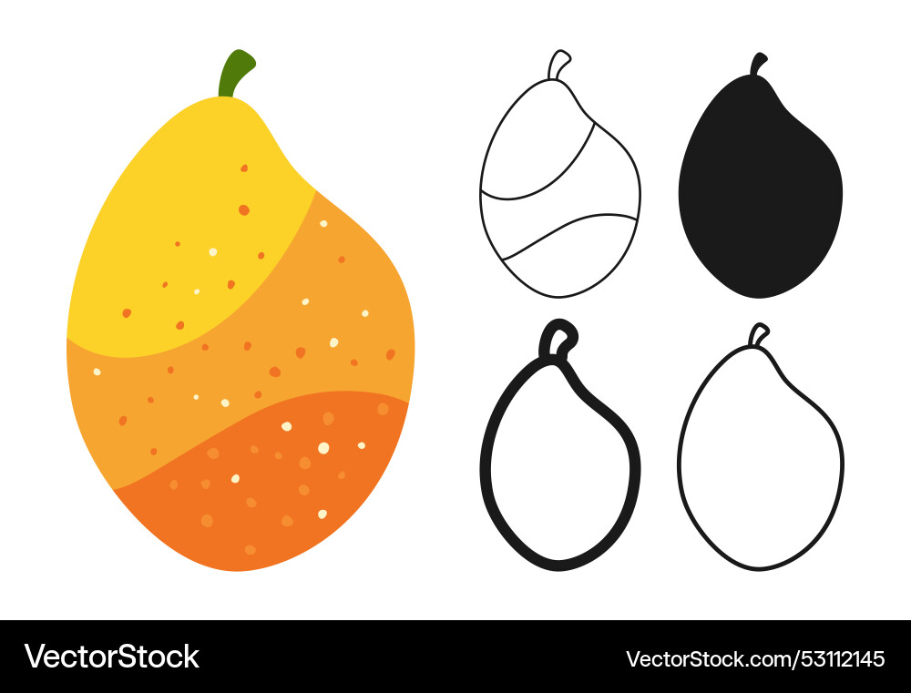 Mango symbol cartoon set whole ripe fruit linear Vector Image