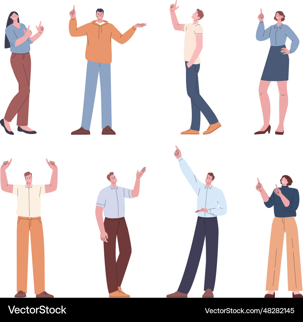 People pointing up casual person looking in sky Vector Image