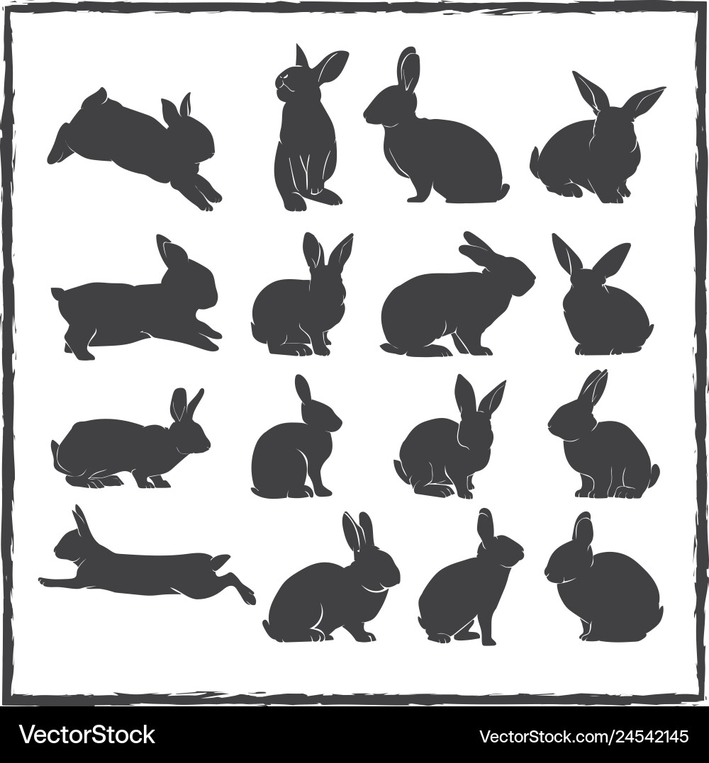 Rabbit silhouette set Royalty Free Vector Image