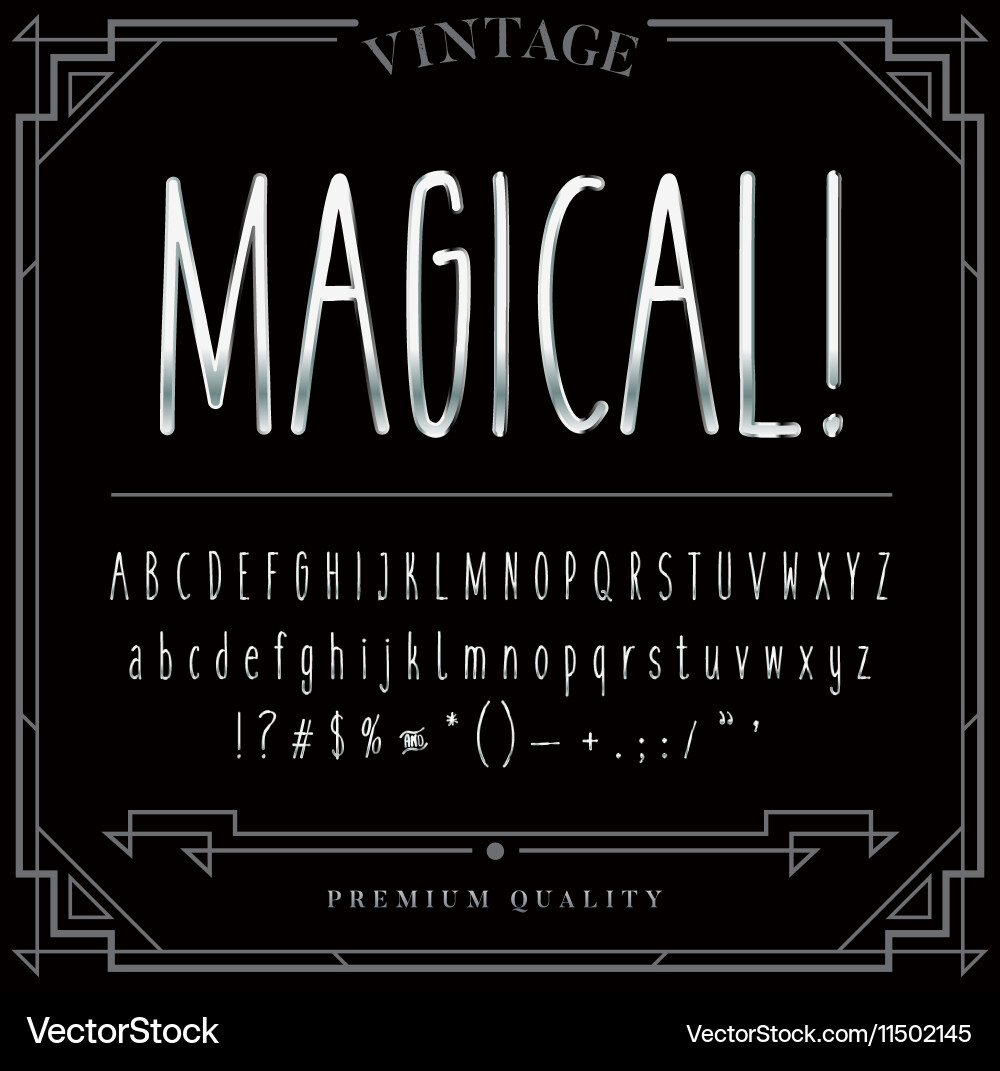 Silver or chrome metallic font set letters numbers