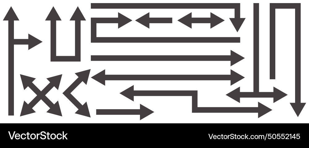 Straight long arrows horizontal black bold lines Vector Image