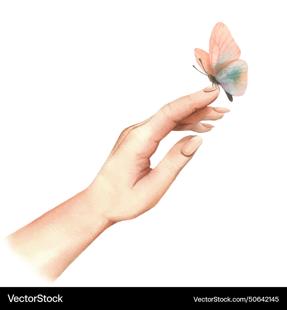 White woman s hand palm side view touching Vector Image