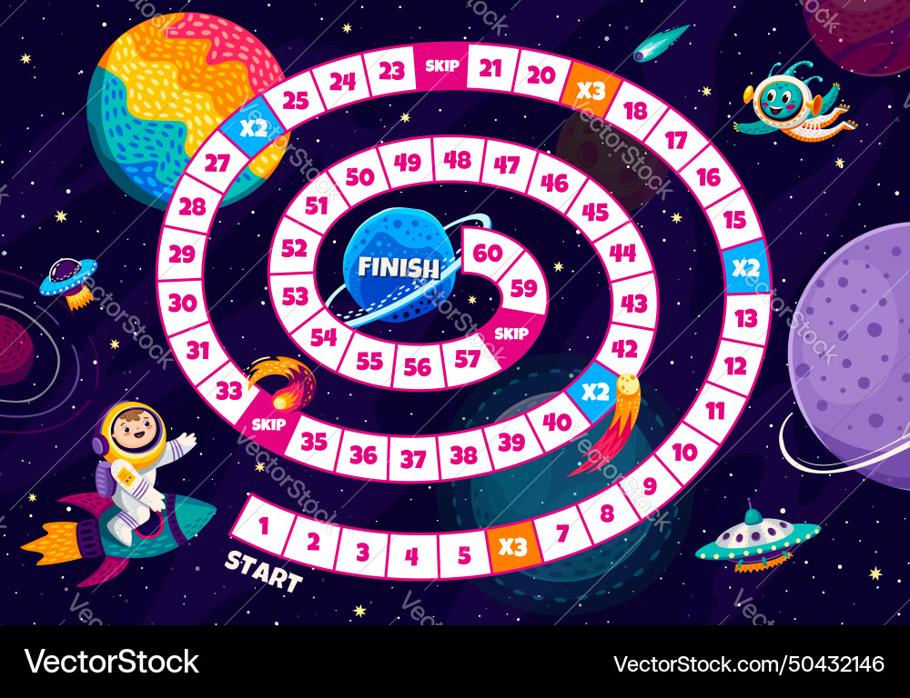 Board kid step game with galaxy space planets Vector Image