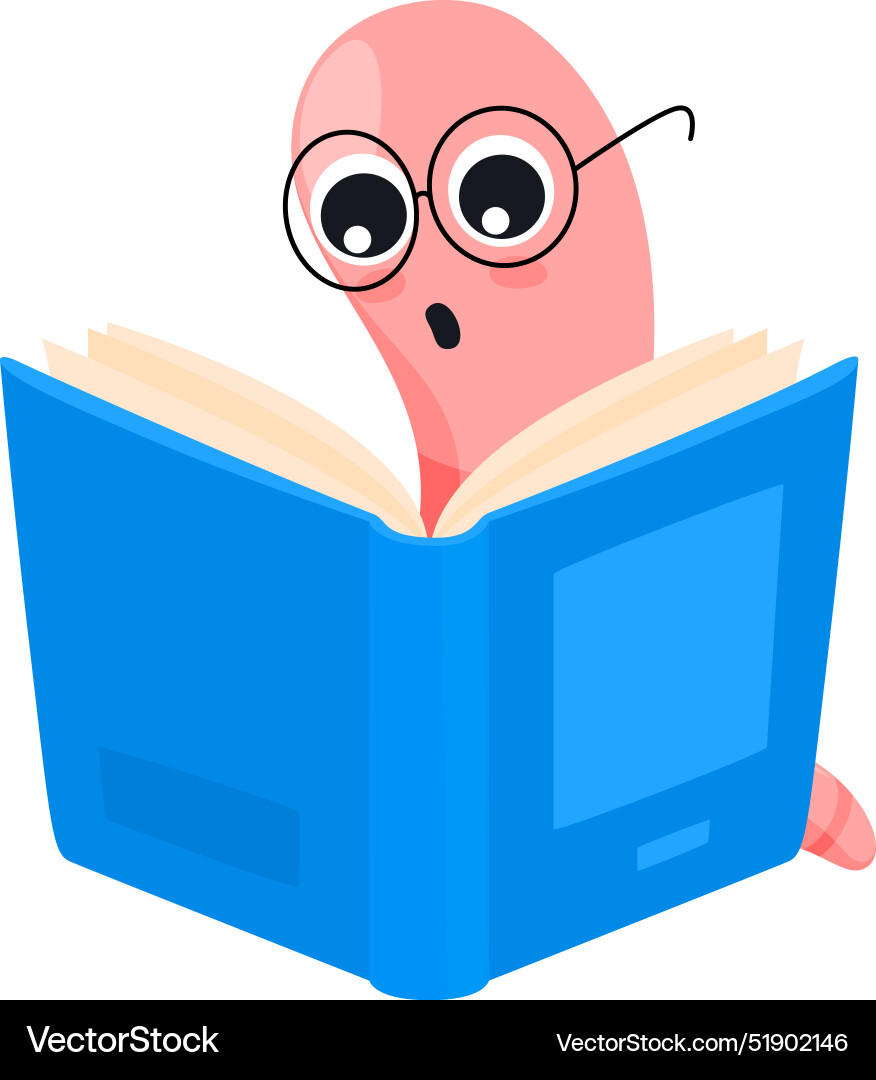 Bookworm funny cartoon character worm reading book