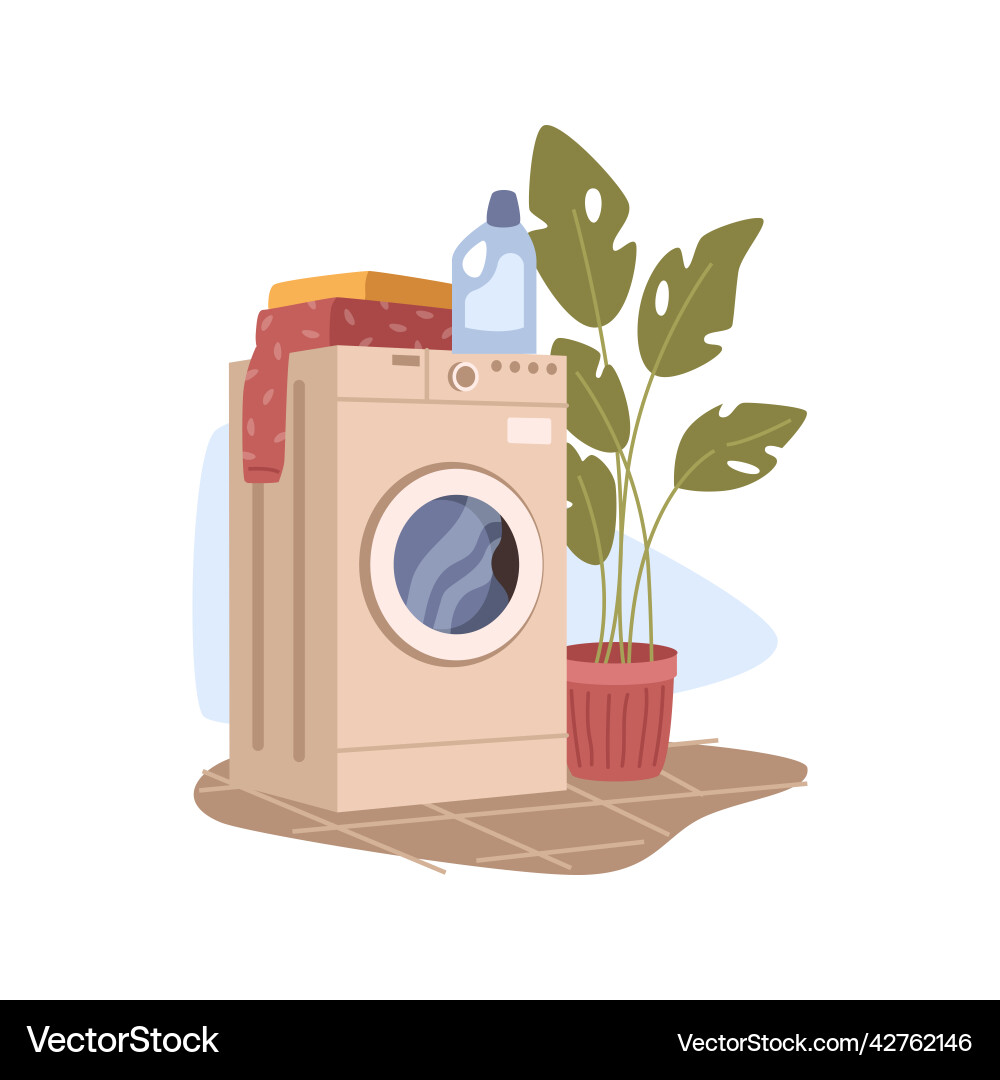 Cartoon laundry room interior with washing machine