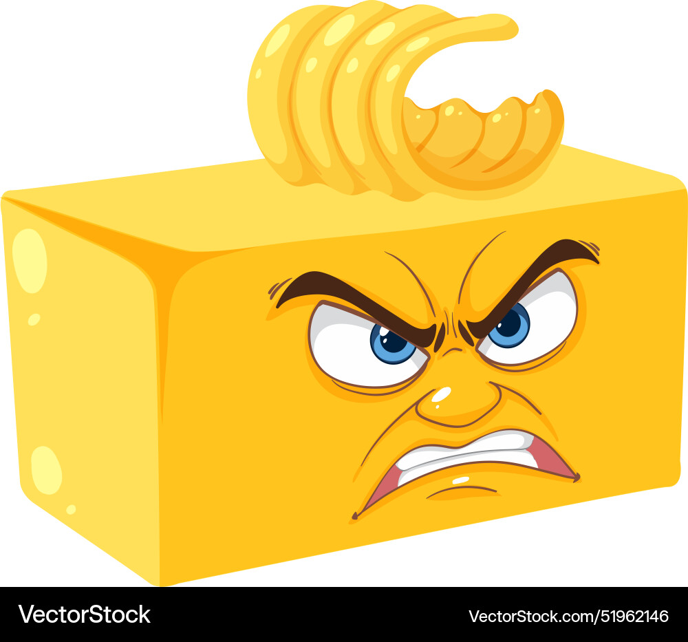 Cheese block with an angry facial expression Vector Image