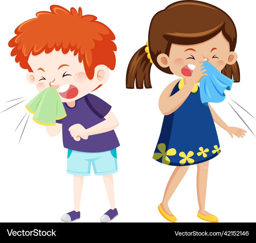 Children having a cold on white background Vector Image