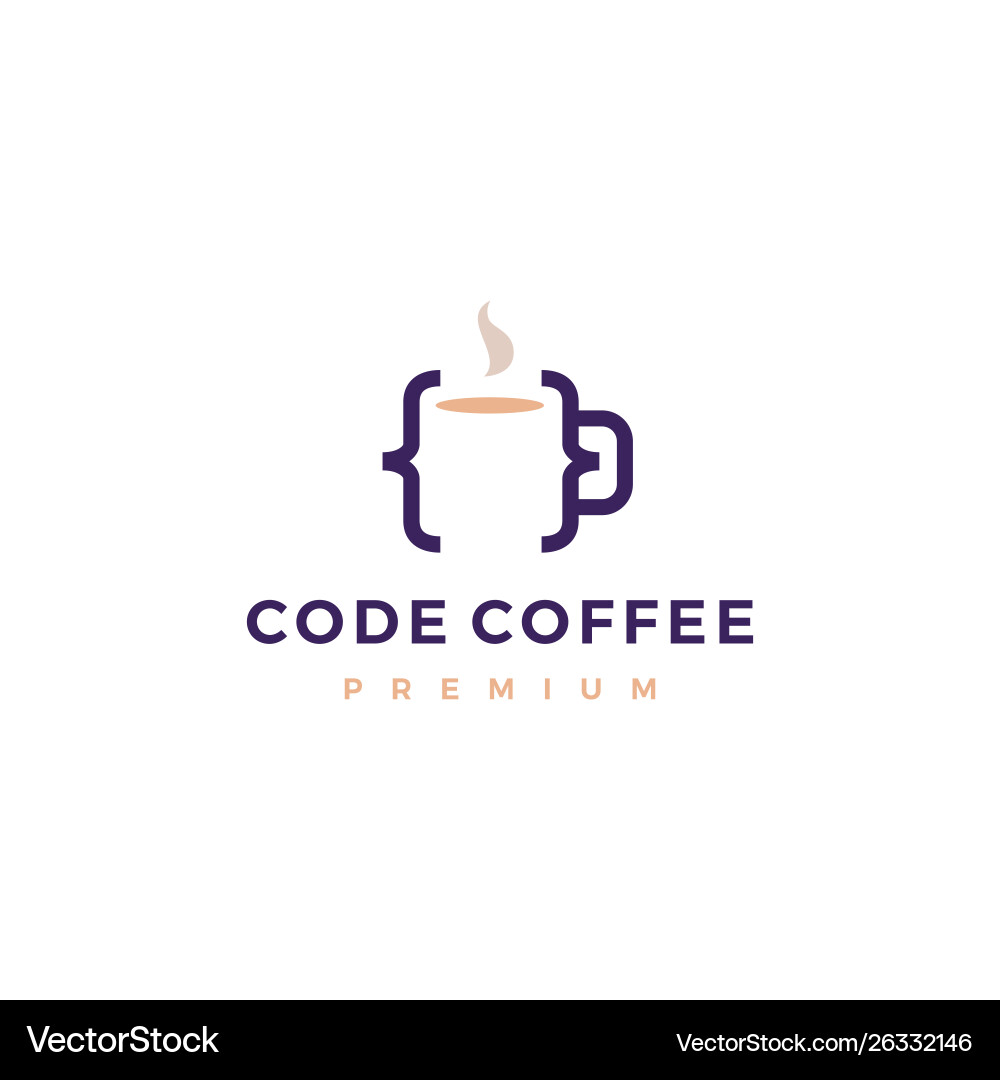 Code coffee cafe mug glass logo icon Royalty Free Vector