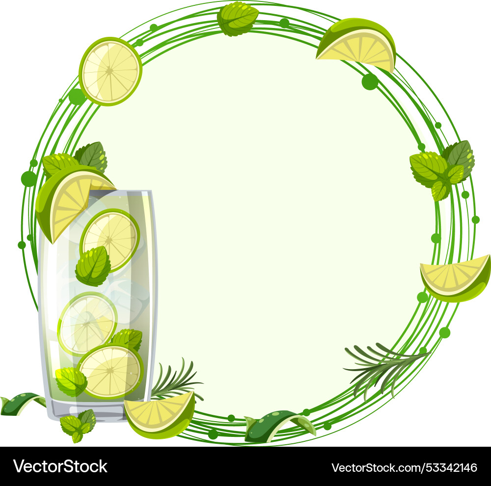Glass of lemon mint drink with circular frame Vector Image