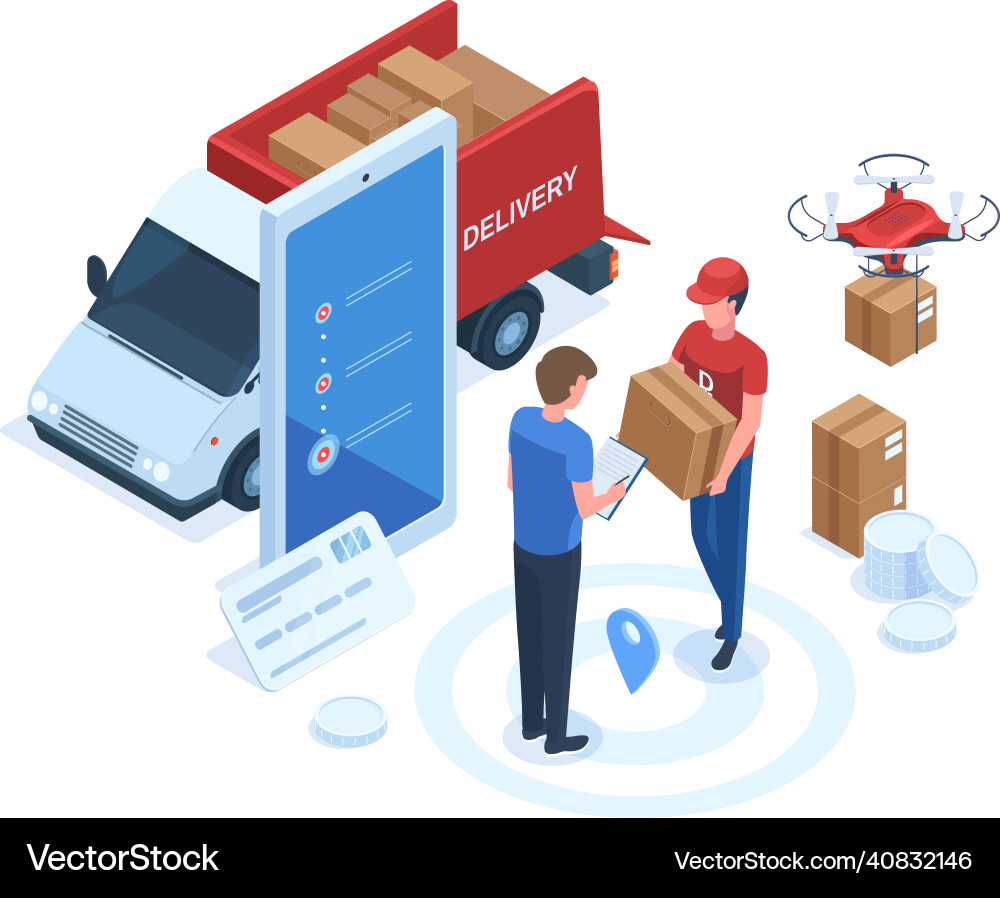 Isometric logistic shipping service delivery man Vector Image