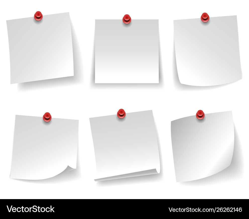 Pinned empty white note paper curled corner red Vector Image