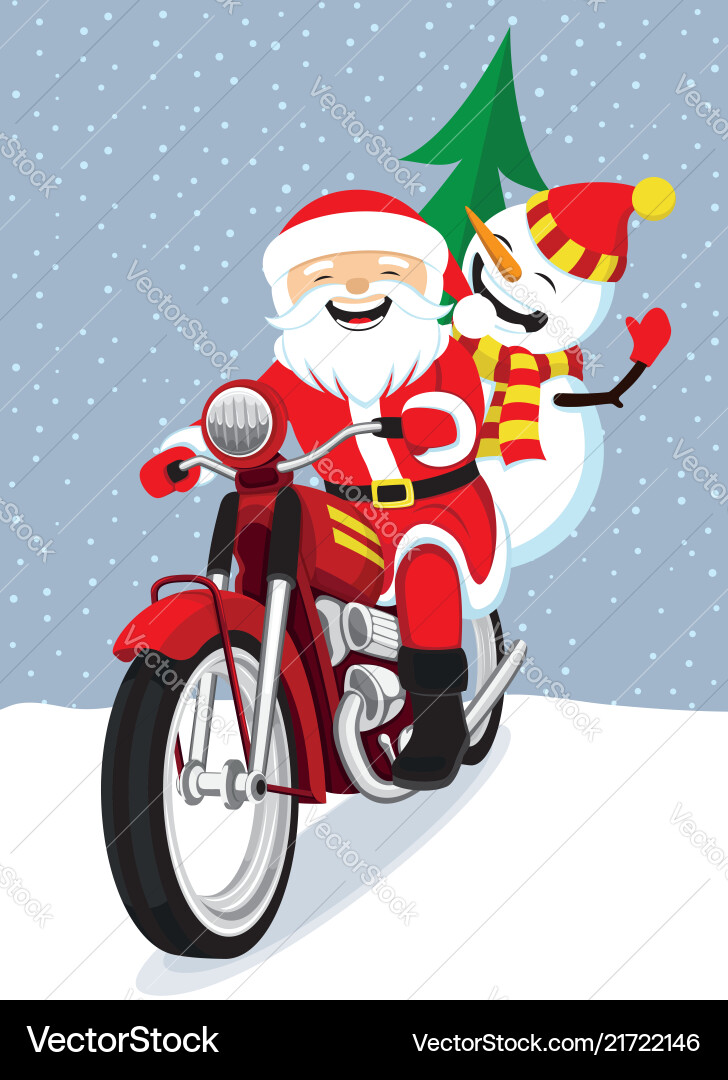 Santa & Snowman on Motorcycle Royalty Free Vector Image