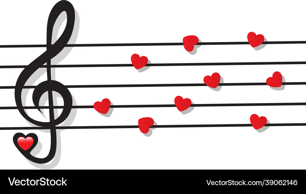 Stave with heart notes and treble clef Royalty Free Vector