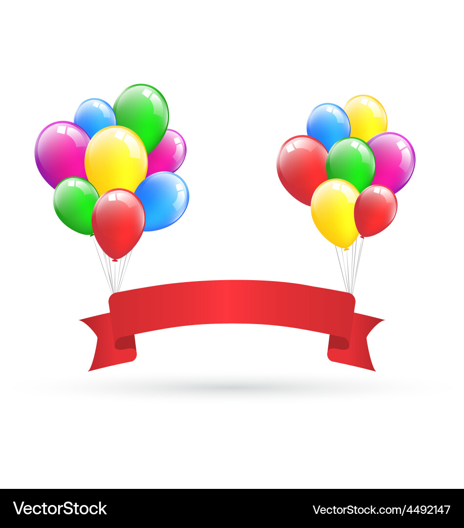 Festive red ribbon hangs on inflatable bright air Vector Image