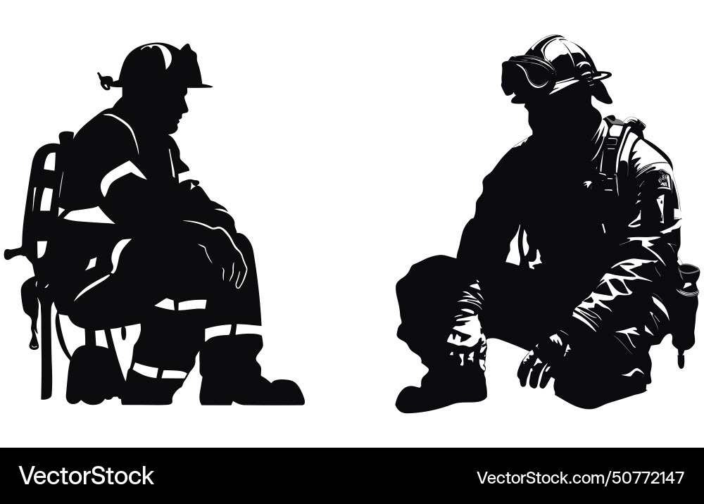 Firefighter sitting silhouette firefighter with Vector Image
