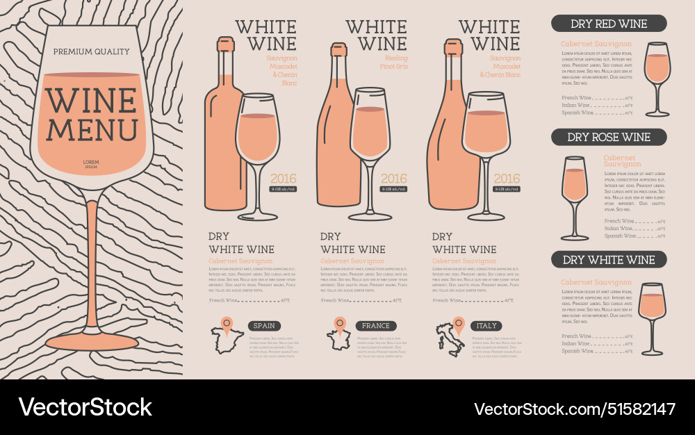 Restaurant modern line art wine menu design Vector Image