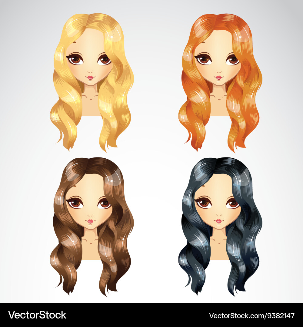 Set of casual wave hair styling Royalty Free Vector Image