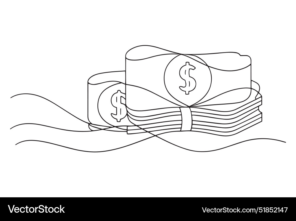 Several bundles of money continuous line art Vector Image