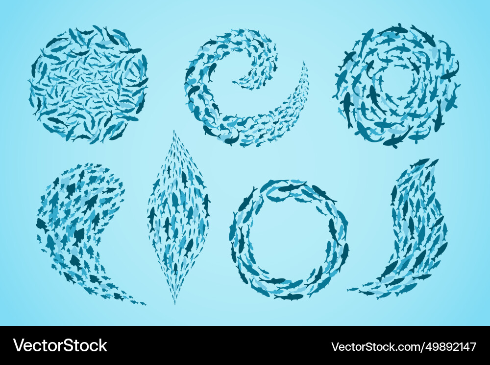 Shoal fish underwater life ecosystem silhouettes Vector Image