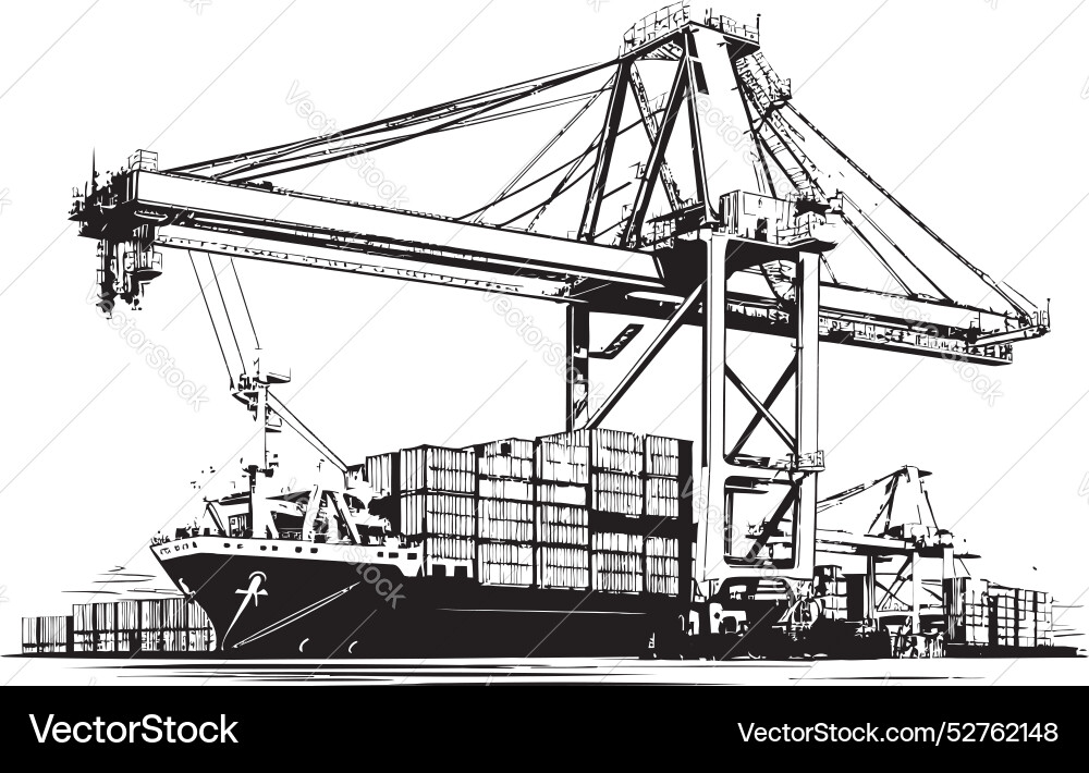 Dockside dynamos crane loading to cargo ship Vector Image