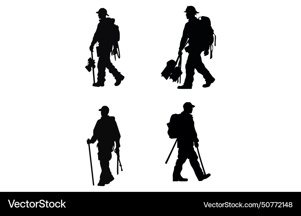 Firefighter walking silhouette Royalty Free Vector Image