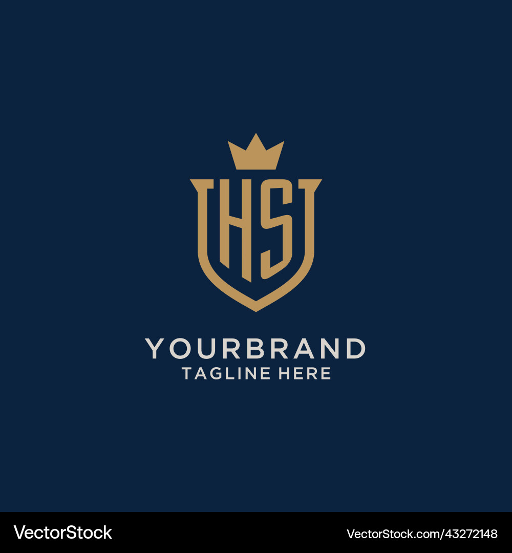 Hs initial shield crown logo Royalty Free Vector Image