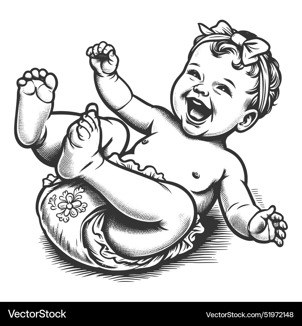 Joyful baby laughing engraving Royalty Free Vector Image