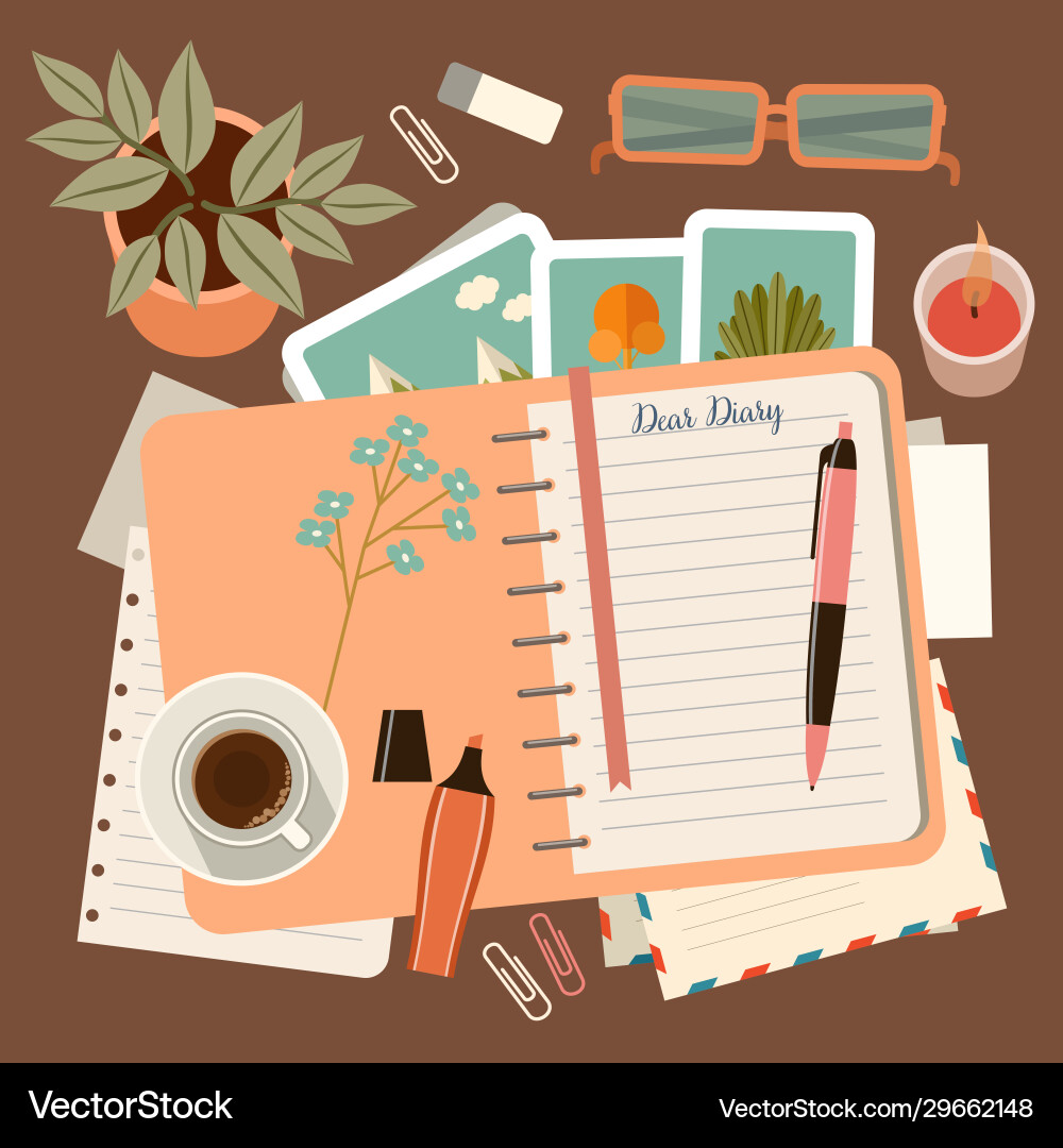 Workplace with a personal diary planning Vector Image