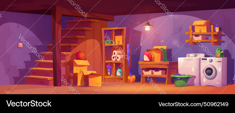 Basement room interior with laundry equipment Vector Image