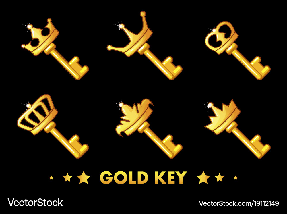 Cartoon golden key with crown Royalty Free Vector Image