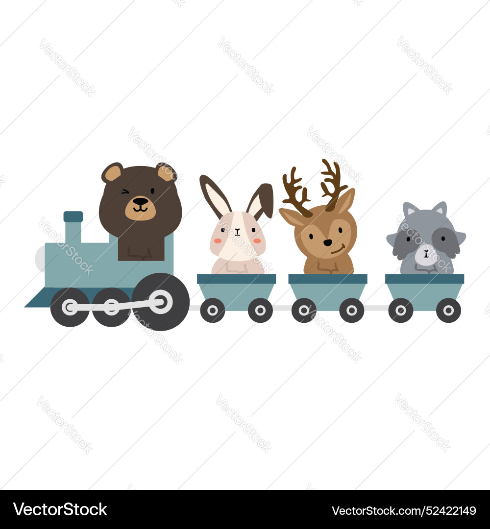 Cute animal riding train Royalty Free Vector Image