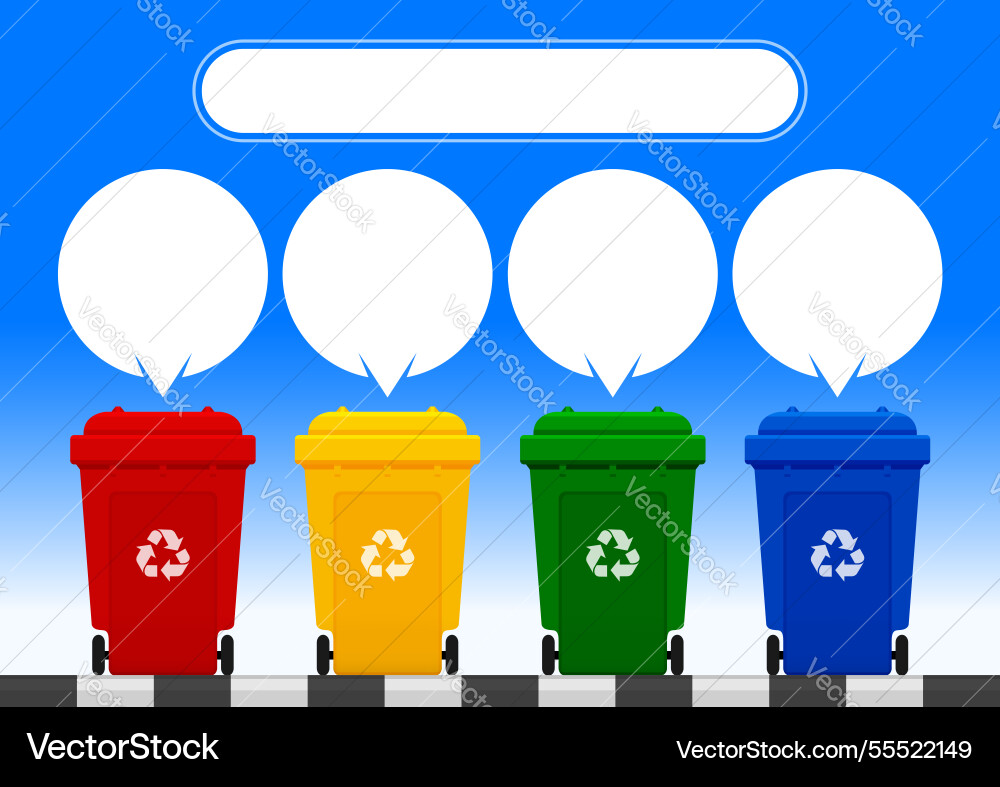 Four colorful recycle bins isolated on blue Vector Image