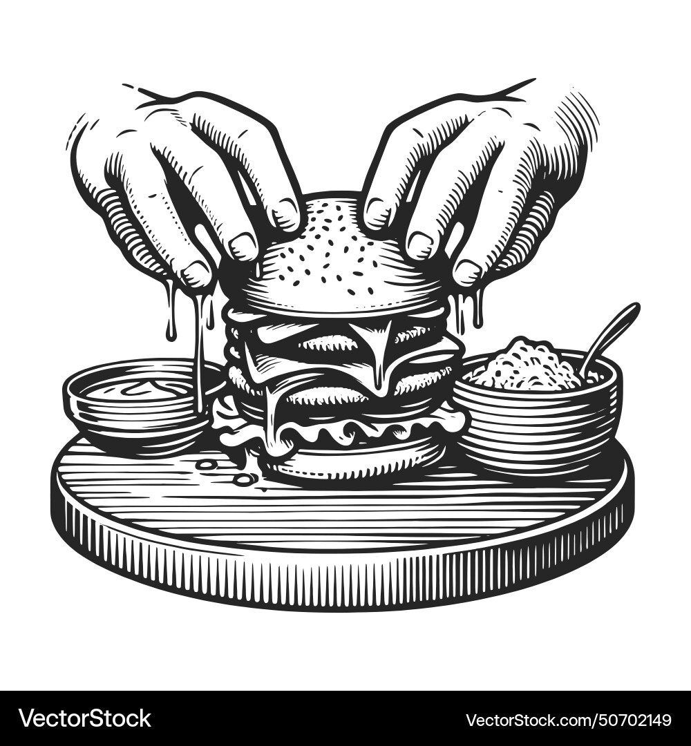 Handcrafted burger preparation Royalty Free Vector Image