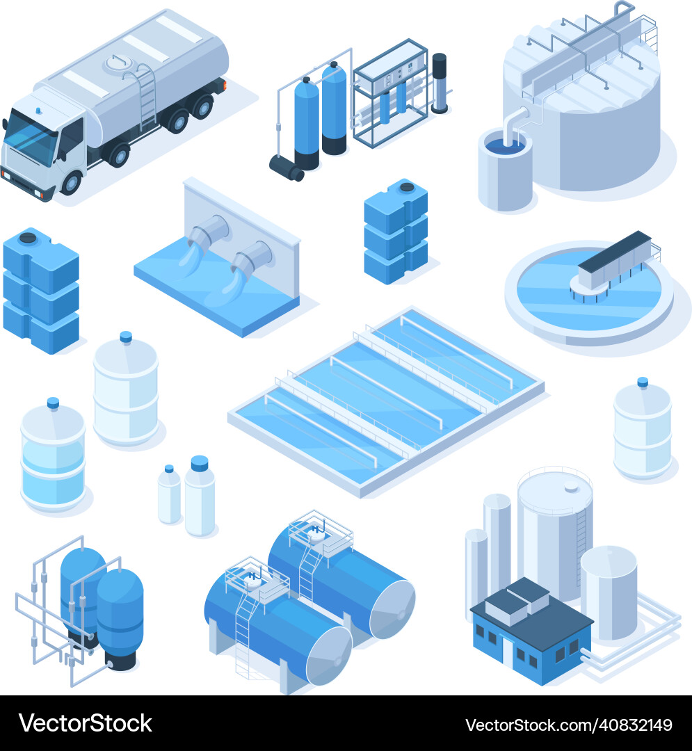 Isometric 3d water purification industrial system Vector Image