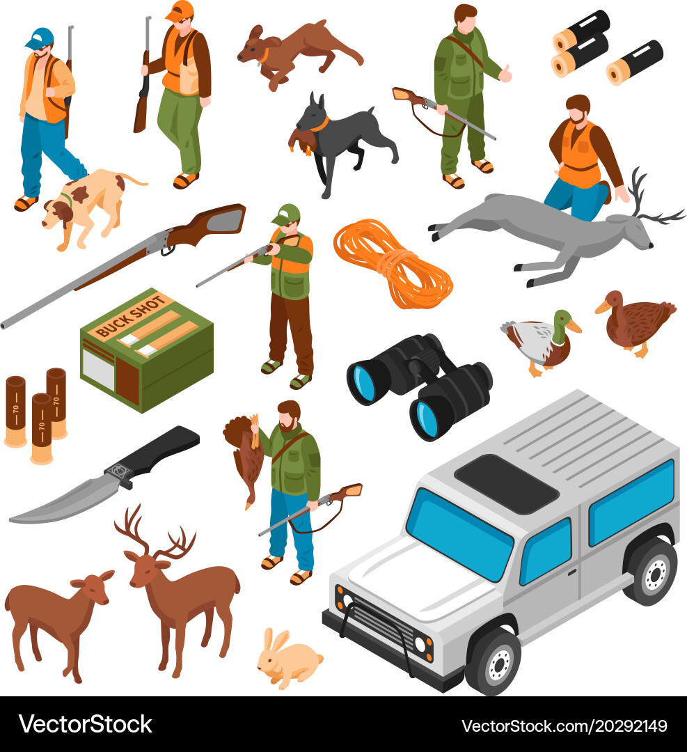 Isometric hunting set Royalty Free Vector Image