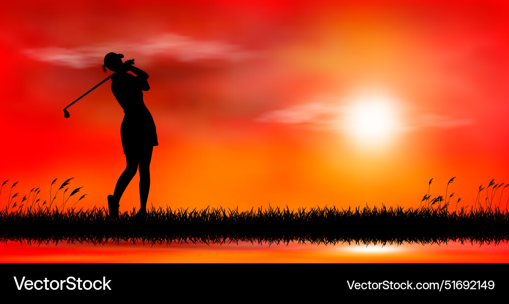 Playing golf at sunset Royalty Free Vector Image