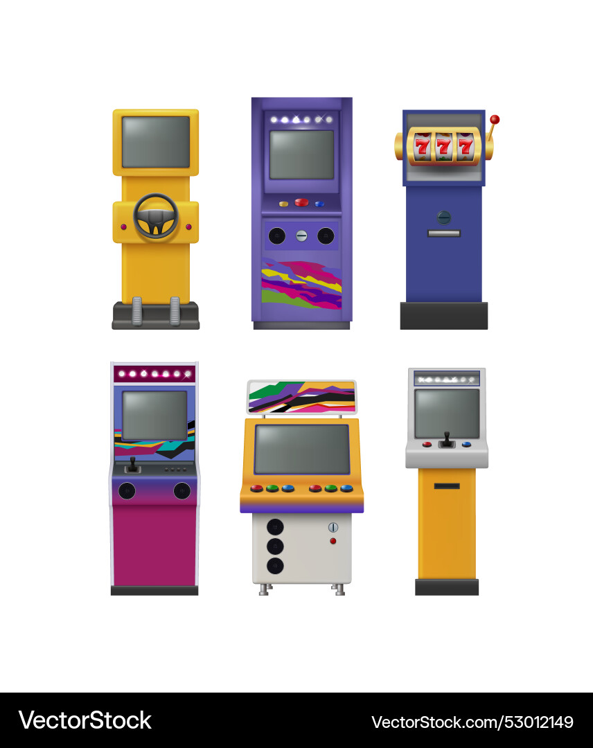 Retro game machines arcade slot and gambling Vector Image