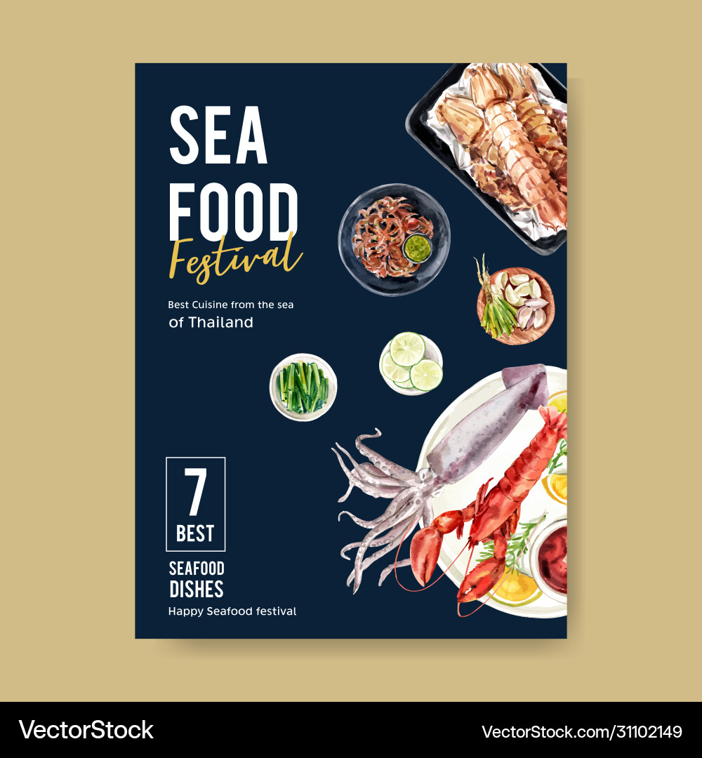 Seafood poster design with lobster squid octopus Vector Image