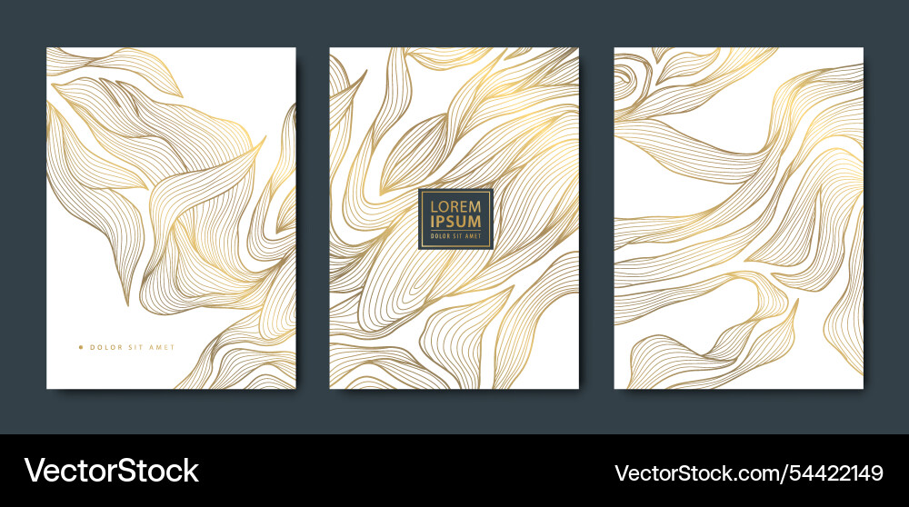 Set of gold floral design patterns line Royalty Free Vector