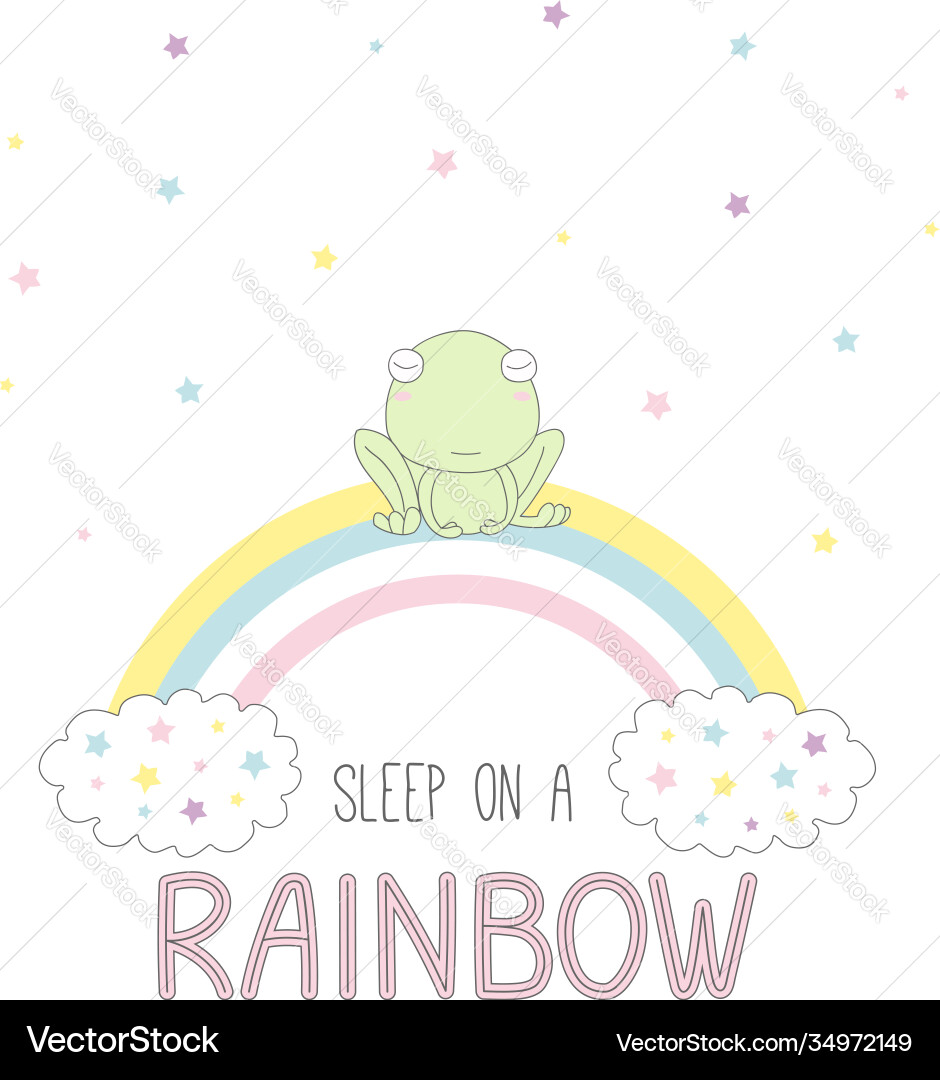 Sleep on a rainbow with frog Royalty Free Vector Image